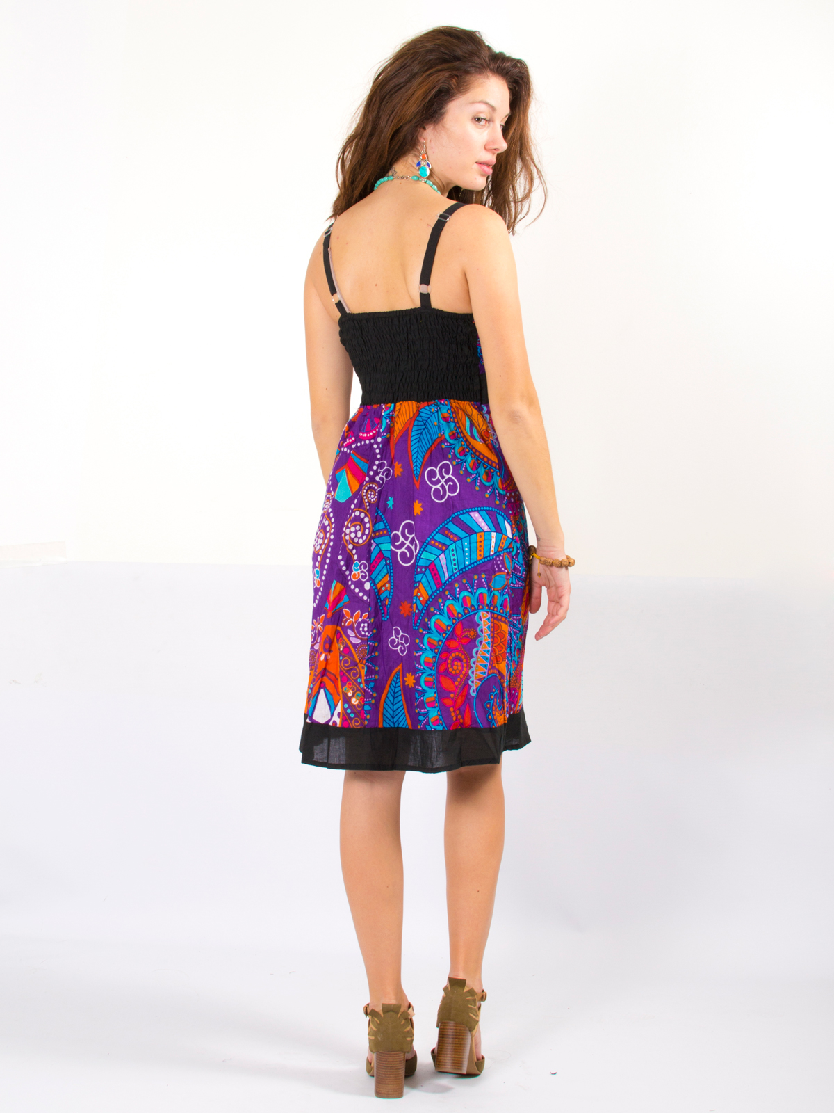 Robe violette motifs floraux colorés - Mode ethnique